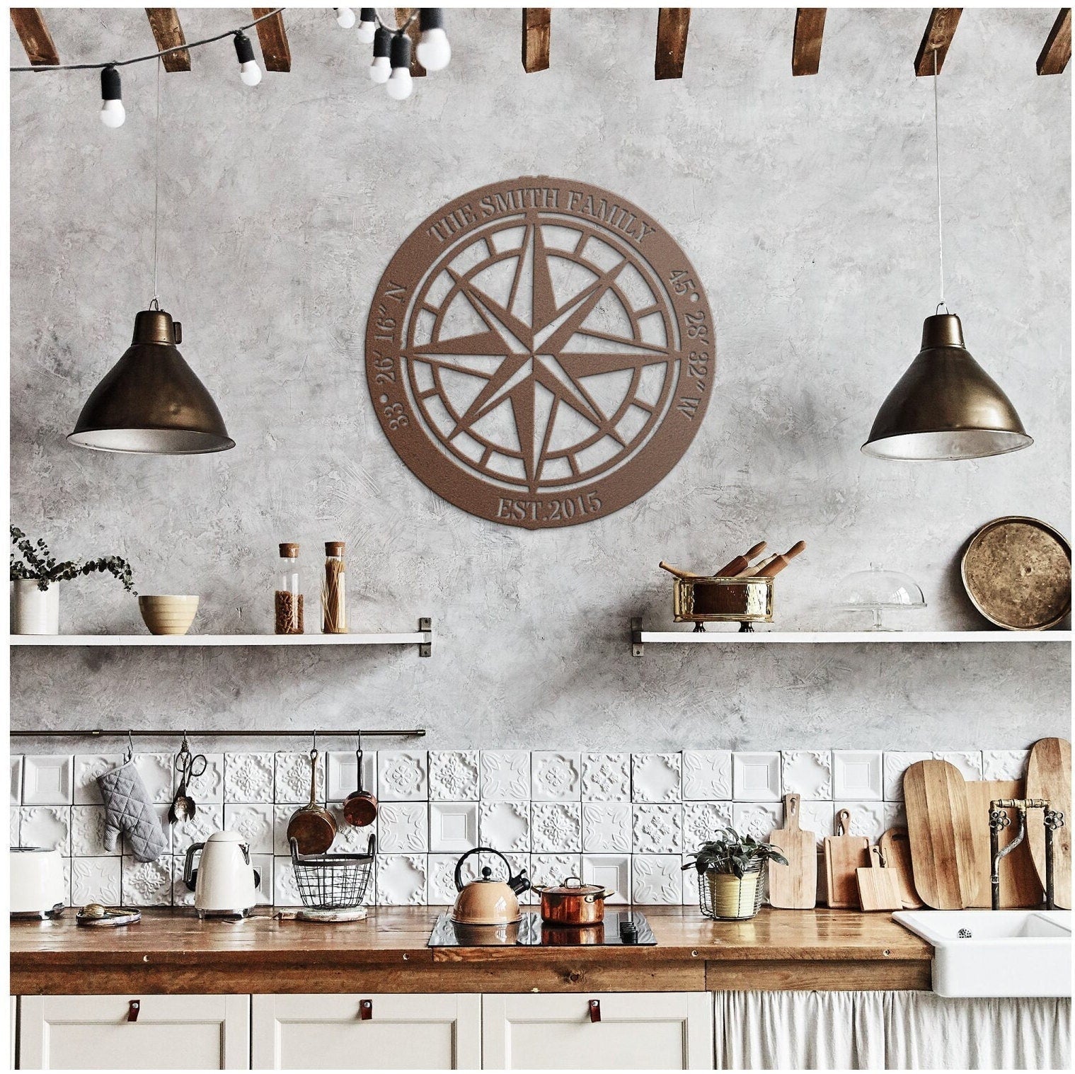 Custom Compass Metal Sign, North Star Compass Wall Art, Custom Rustic ...
